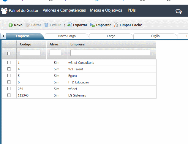 Empresa – Central do Cliente
