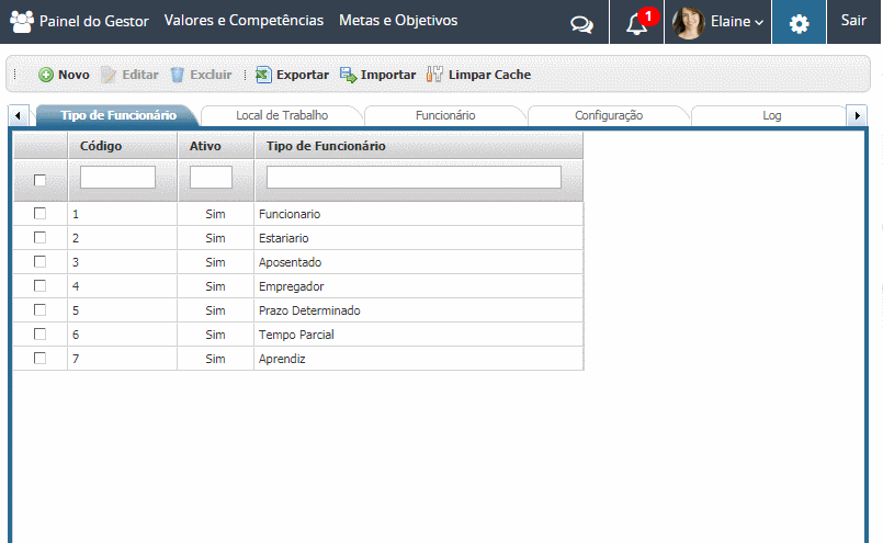 Tipo Funcionário – Central do Cliente