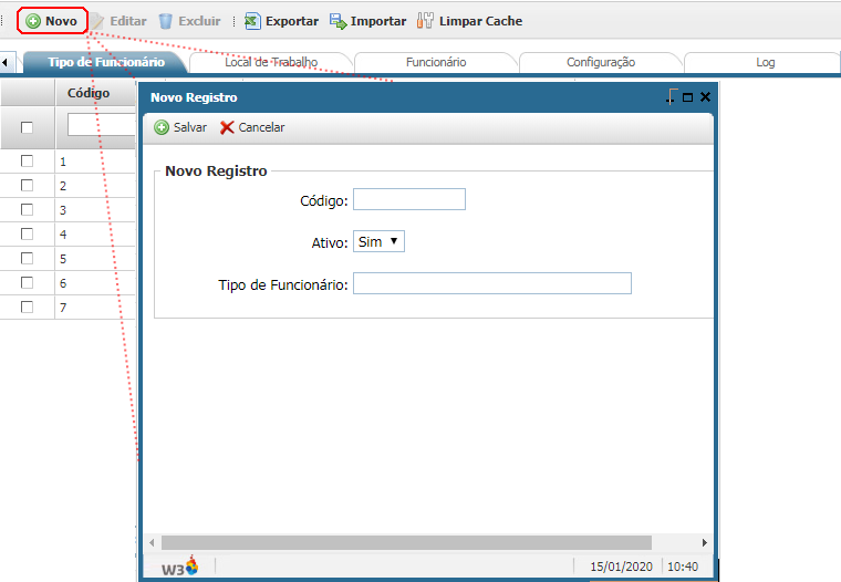 Tipo Funcionário – Central do Cliente