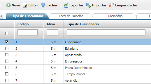 Tipo Funcionário – Central do Cliente