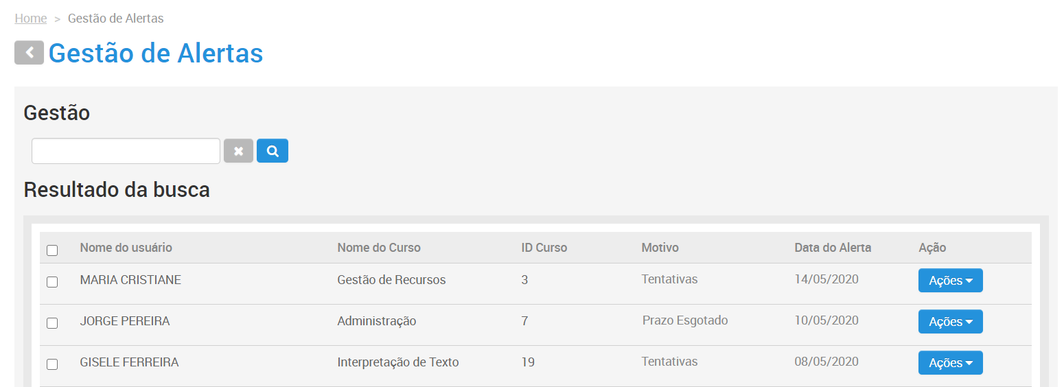 Gestão de Alertas – Central do Cliente